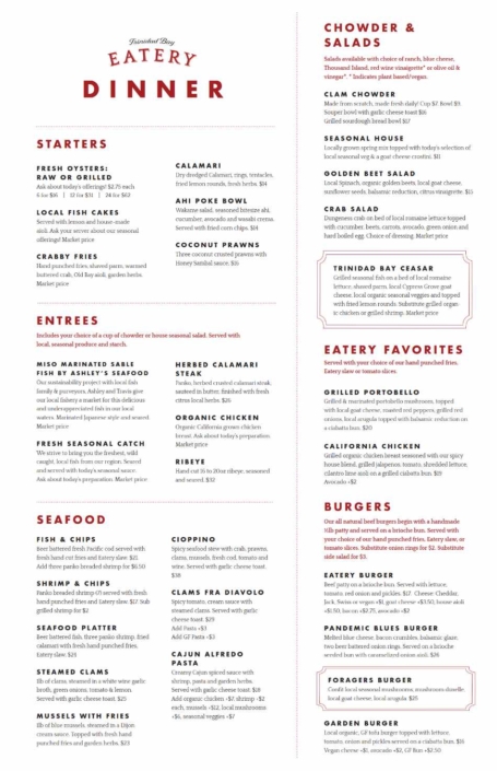 Menus – Trinidad Bay Eatery & Gallery